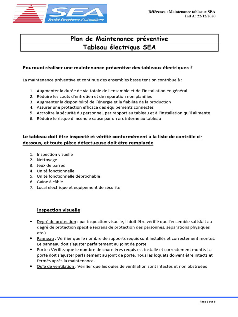 Plan de Maintenance Préventive | PDF