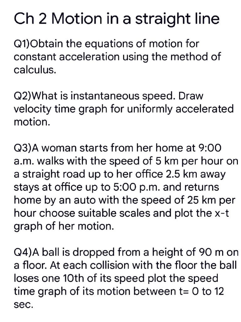 CH 2 Motion in A Straight Line Ques. | PDF