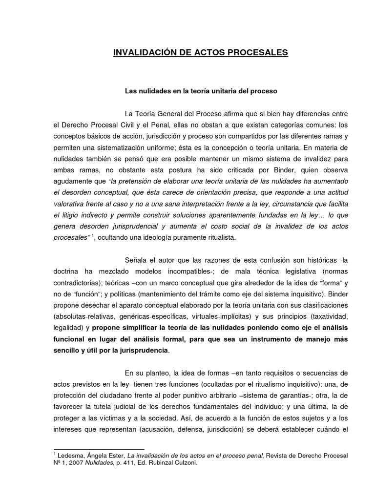 Invalidación de Actos Procesales - Carlos Díaz Lannes. | PDF | Ley ...