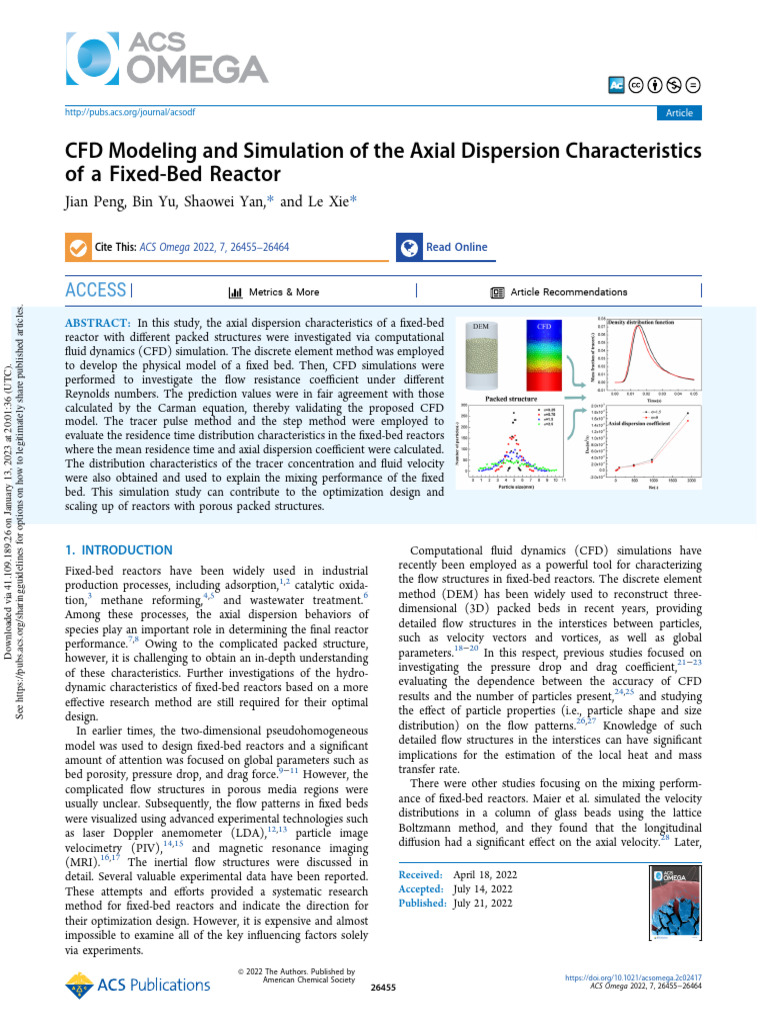 Jian Peng, 2022 CFD Modeling and Simulation of The Axial Dispersion Characteristics | PDF ...