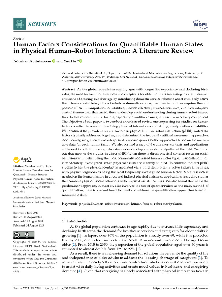 Human Factors Considerations For Quantifiable Human State in Physical ...