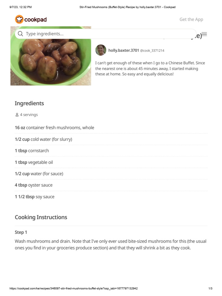 Stir-Fried Mushrooms (Buffet-Style) Recipe by Holly - Baxter.370 | PDF | Stir Frying | East ...