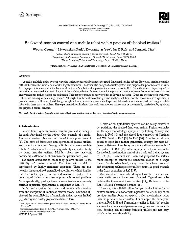 Backward-Motion Control of A Mobile Robot With N Passive Off-Hooked Trailers | PDF | Kinematics ...
