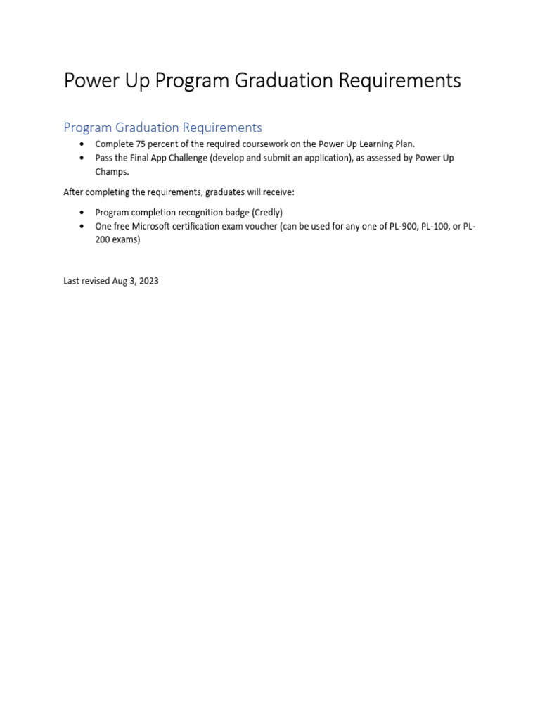 Power Up Program Graduation Requirements Aug 3 2023 Pdf