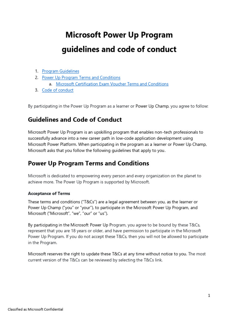 Microsoft Power Up Program Guidelines & Code of Conduct 5-10-2023 | PDF ...