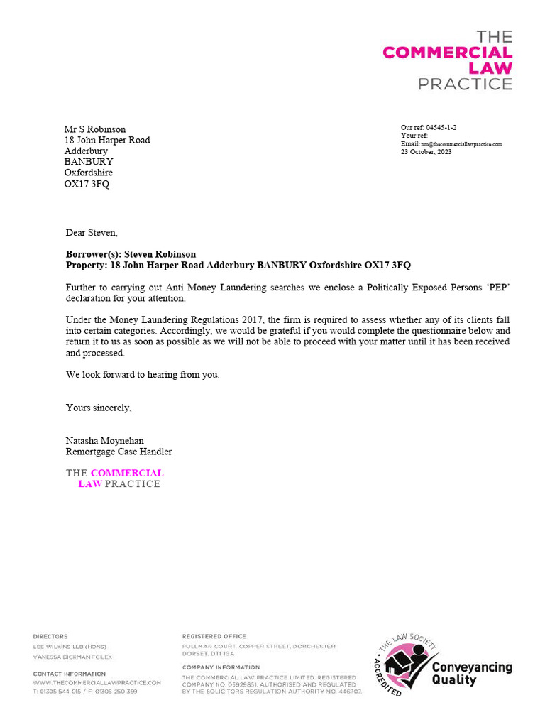 Pep Declaration Letter To Client-Nm2023102316062357 | PDF