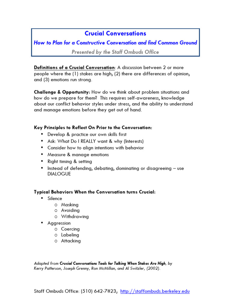 How To Plan For A Crucial Conversation | PDF | Conversation | Emotions