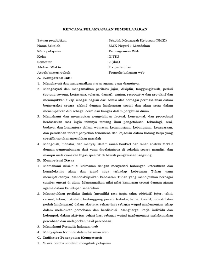 RPP - Pemrograman Web Semester 2 | PDF | Seni | Pengembangan Diri