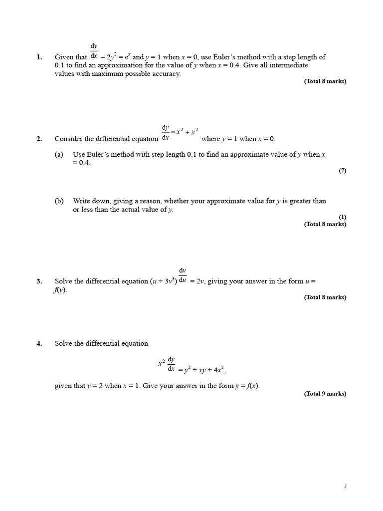 Differential Equations MAA HL Worksheet | PDF | Equations | Differential Equations