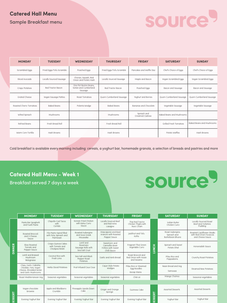 Weekly Catered Hall Menu Overview | PDF | Sausage | Curry