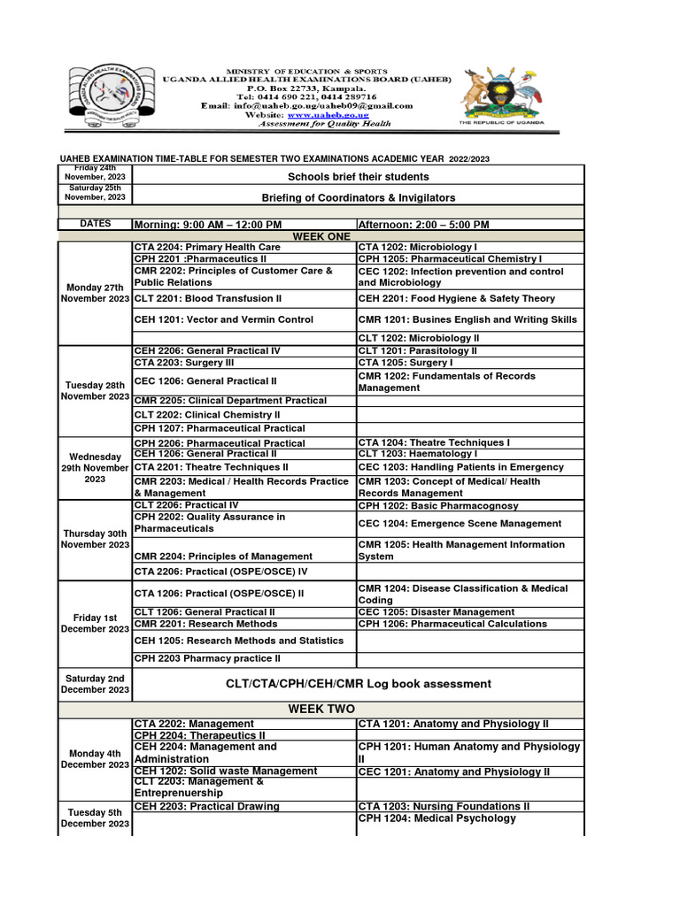 Uaheb Examination Timetable For November-December 2023 | PDF ...
