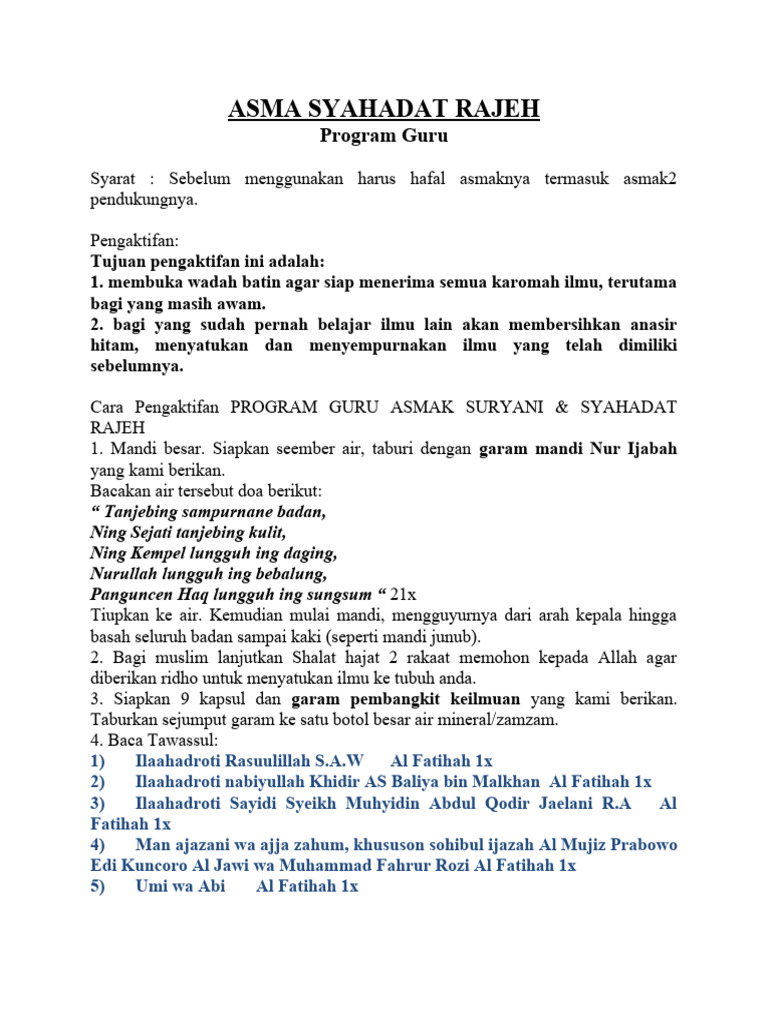 Pengaktifan Asma Suryani dan Syahadat | PDF | Pengembangan Diri ...