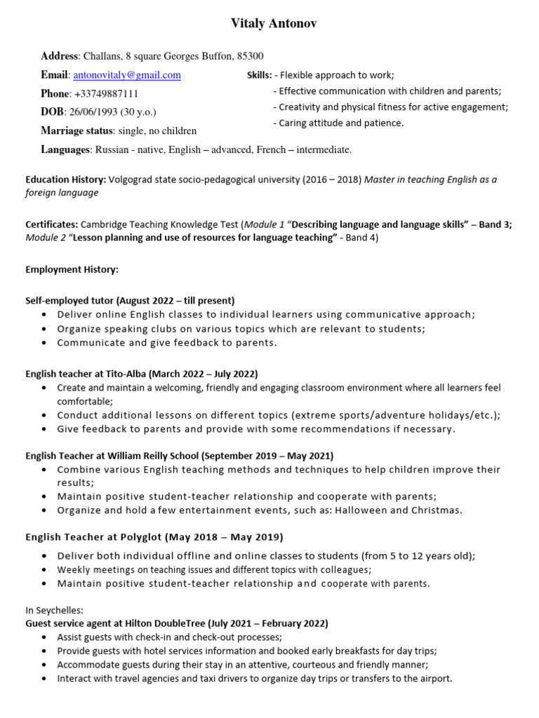 Vitaly Antonov: Foreign Language | PDF | Teachers | English As A Second ...