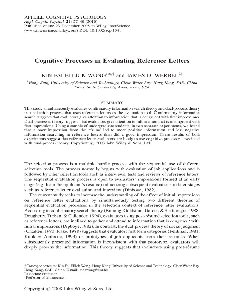 Applied Cognitive Psychology - 2008 - Wong - Cognitive Processes in ...