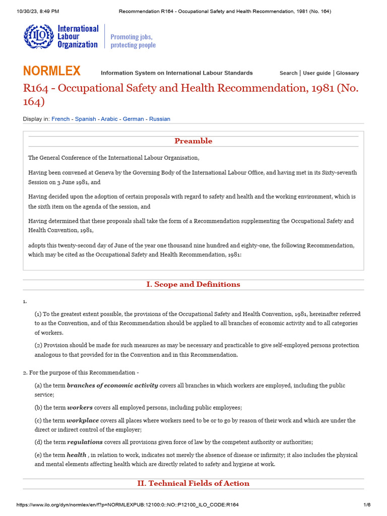 Recommendation R164 - Occupational Safety and Health Recommendation ...
