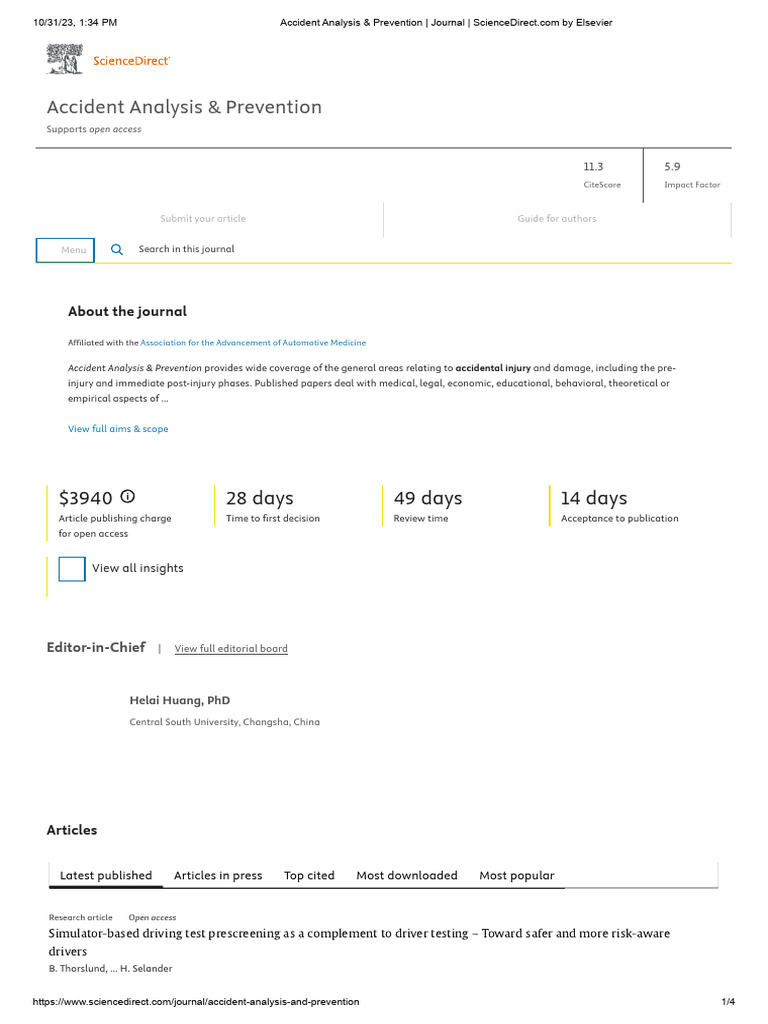 Accident Analysis & Prevention - Journal - ScienceDirect - Com by ...