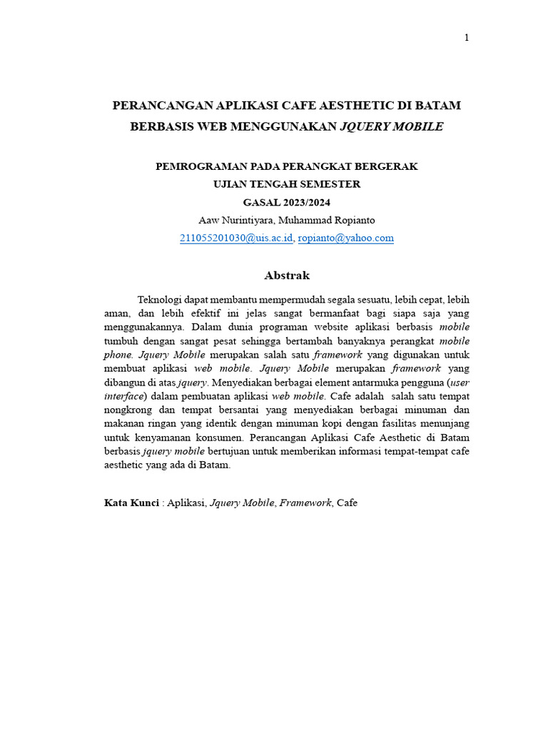 Aplikasi Cafe Aesthetic Batam | PDF