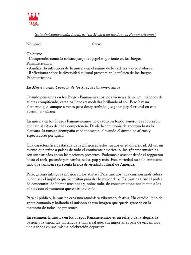 Guía de Comprensión Lectora Musica | PDF | Canciones | Américas