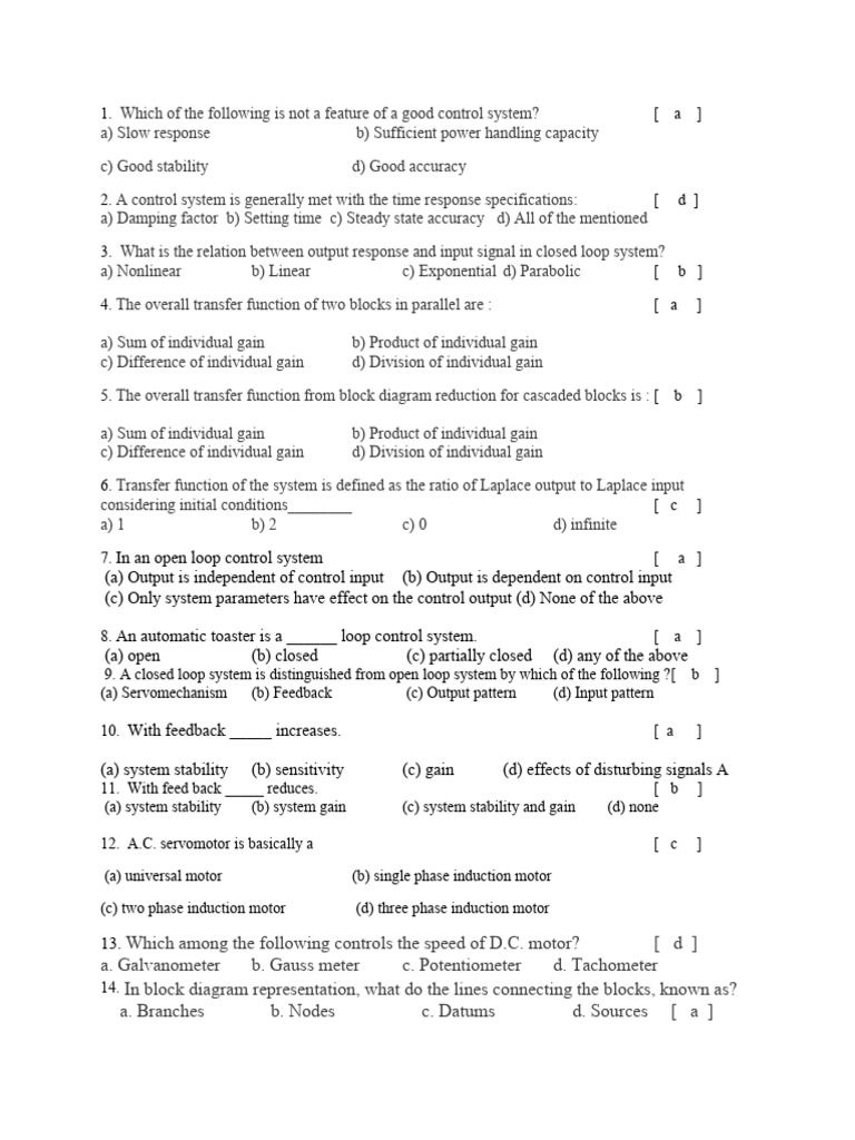 MCQ | PDF | Control Theory | Systems Theory