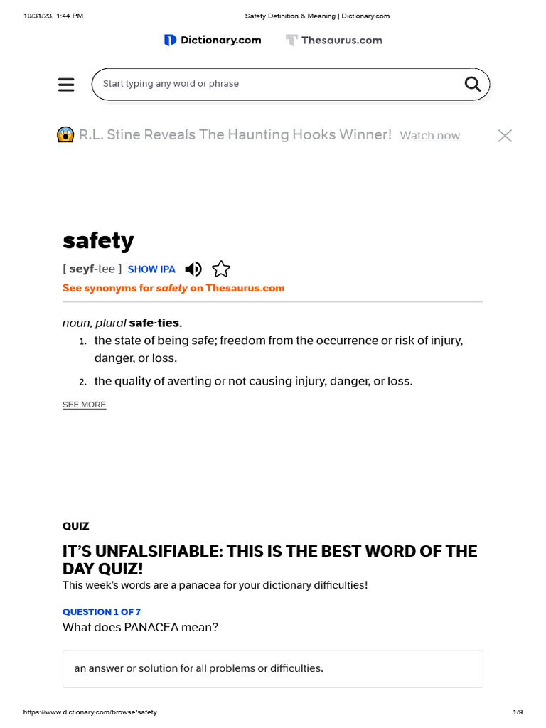 Safety Definition & Meaning | PDF | Linguistics