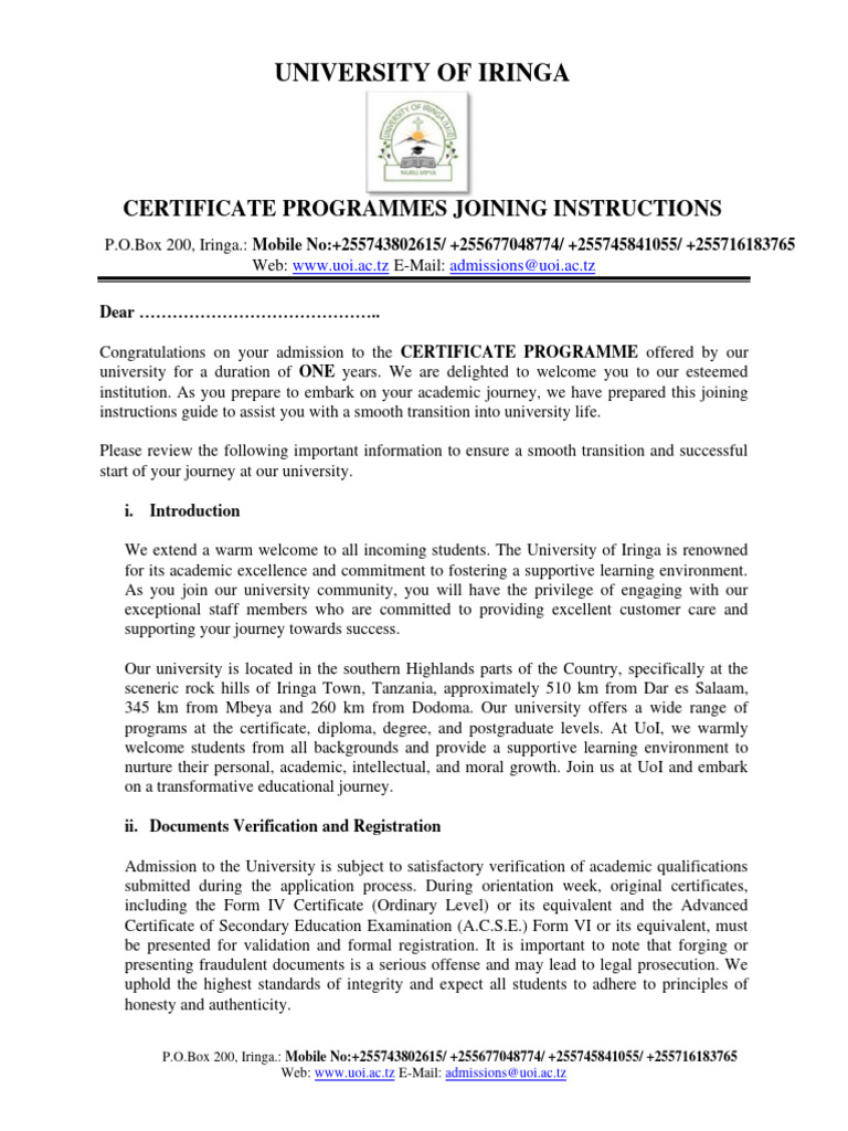 Certificate Programmes Joining Instructions 2023 | PDF | Fee | Travel Visa