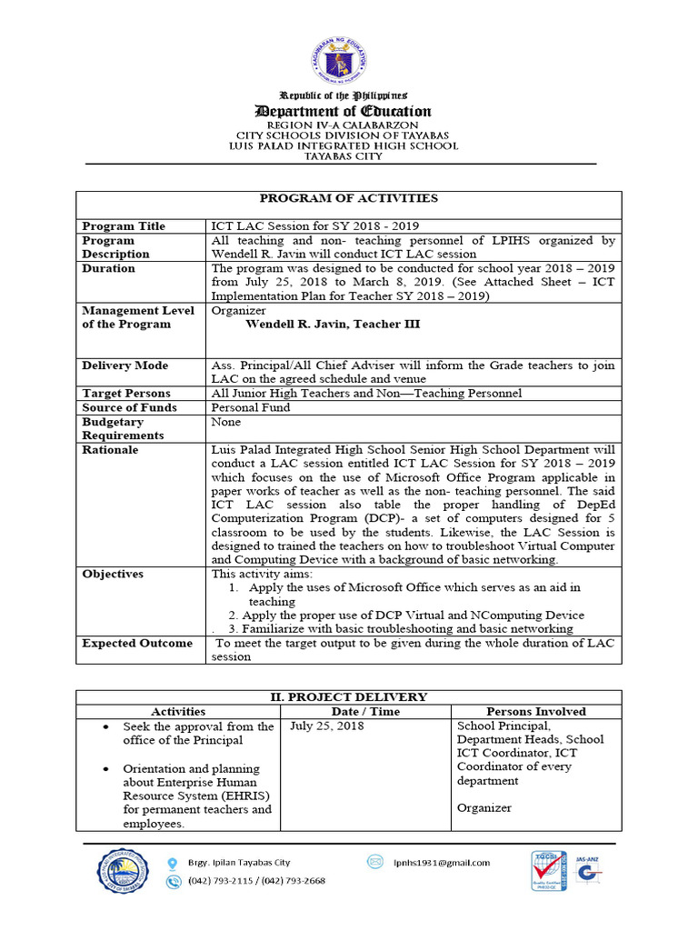 Program of Activities ICT LAC 2018 2019 | PDF | Information And ...