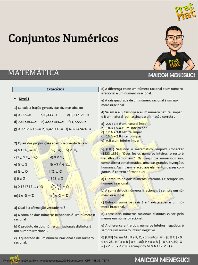 Lista de Exercícios de Conjuntos Numéricos | PDF