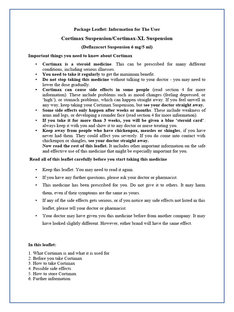 Cortimax Suspension User Guide | PDF | Autoimmune Disease | Dose ...