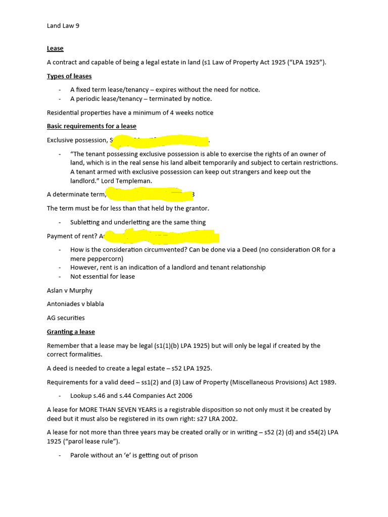 Land Law 9 - Lease | Download Free PDF | Lease | Leasehold Estate