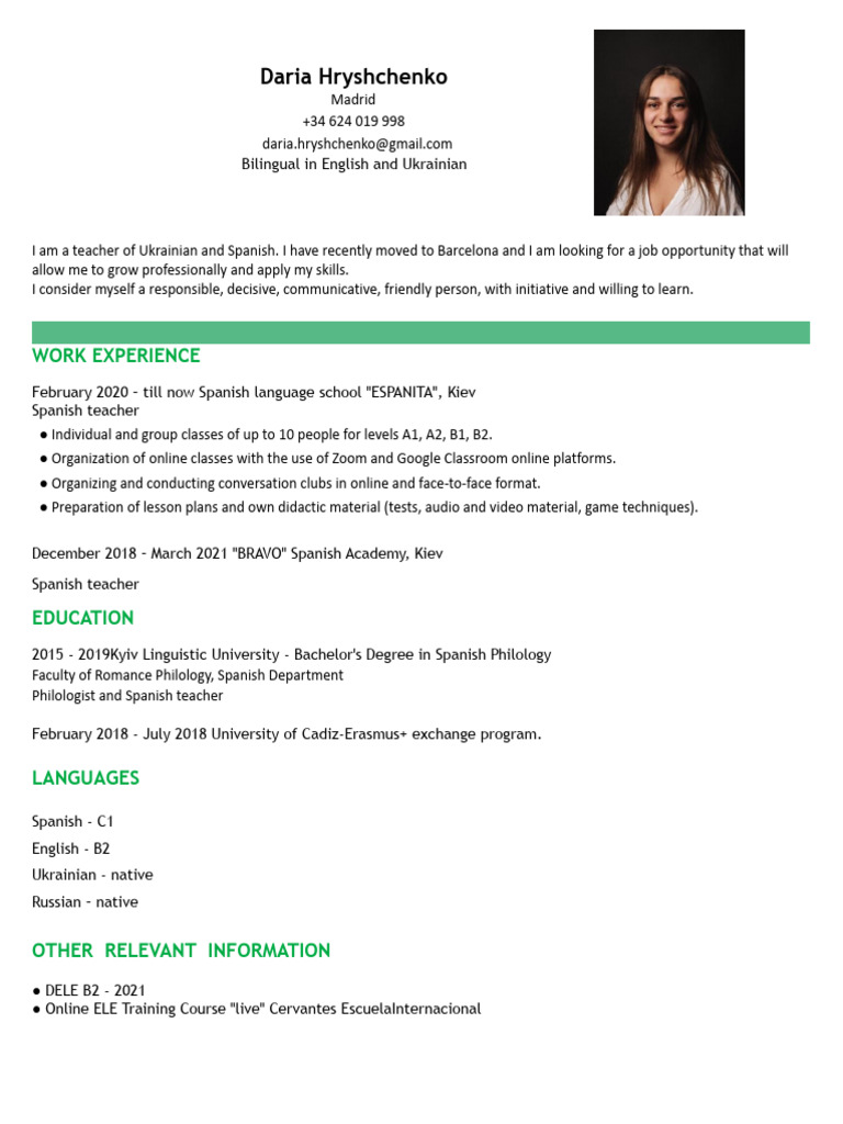 CV Daria Hryshchenko ENG | PDF