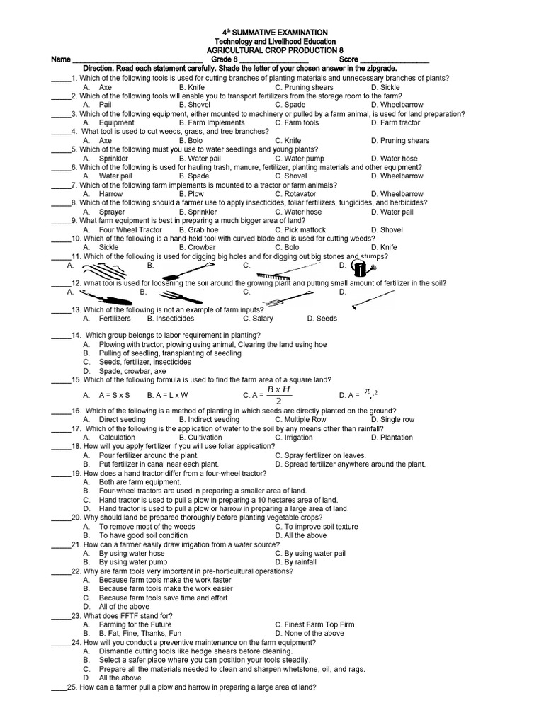 Grade 8 Agriculture Exam Review | PDF | Agricultural Machinery | Plough