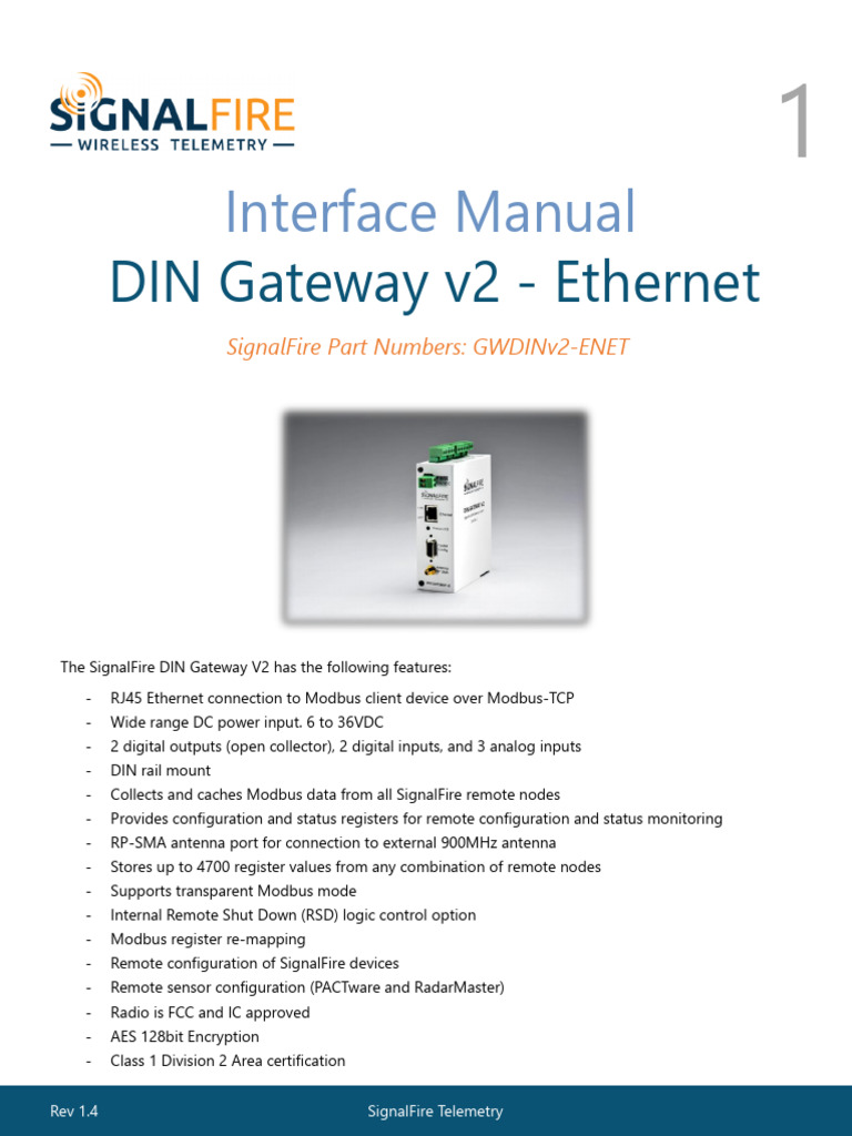 SignalFire DIN Gateway V2 Manual | PDF | Computer Network | Ip Address