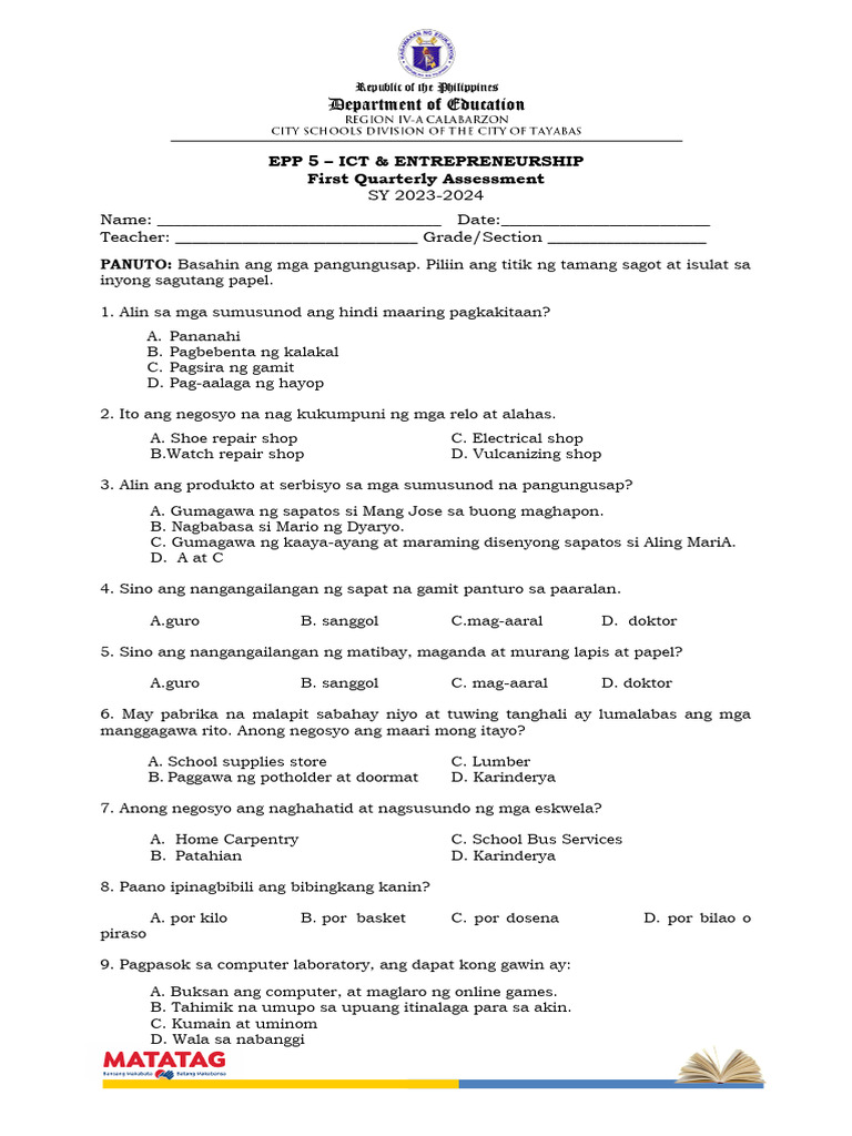 EPP Grade 5 ICT Entrep Q1 F | PDF