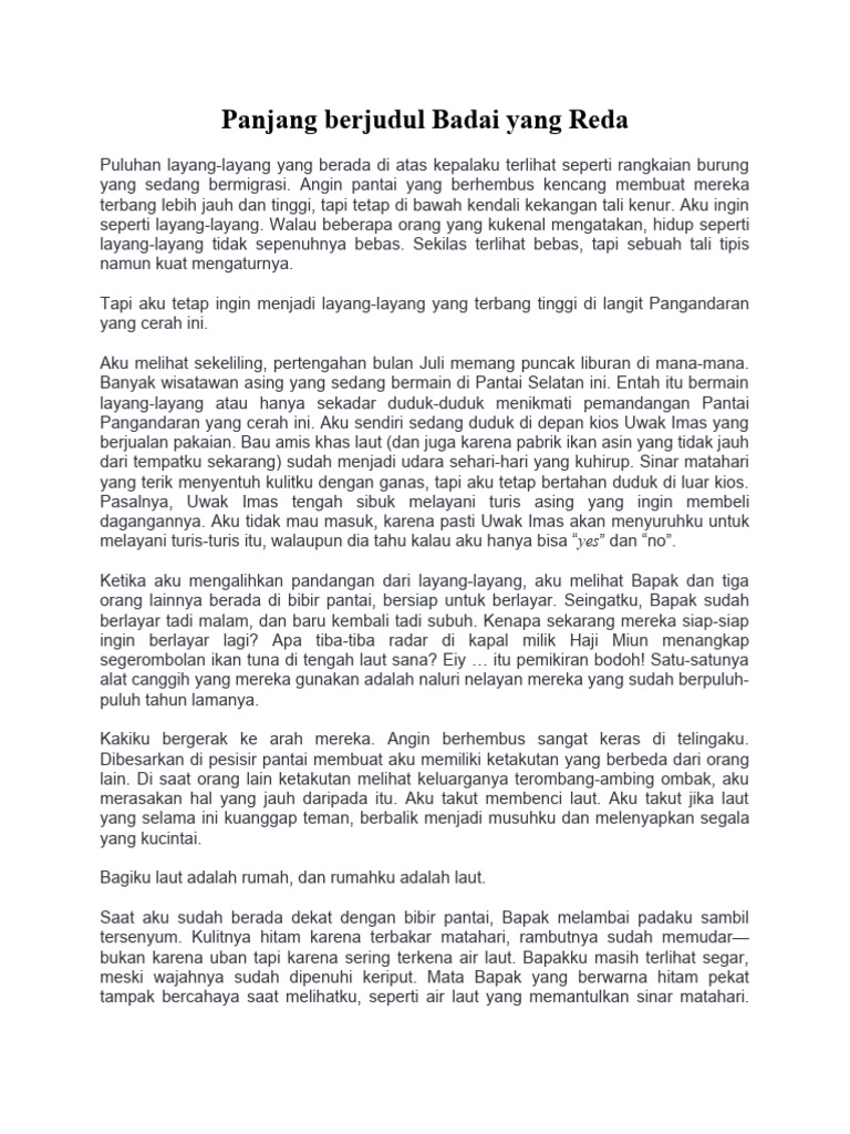 Cerpen - Panjang Berjudul Badai Yang Reda | PDF