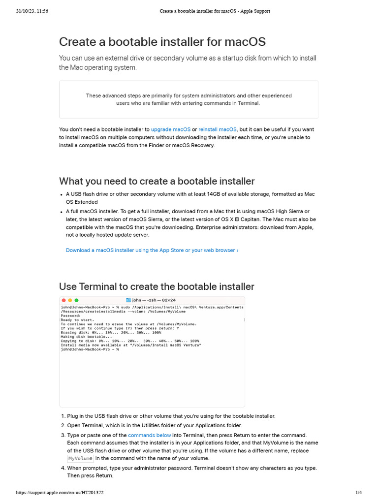 Create A Bootable Installer For macOS - Apple Support | PDF | Mac Os ...