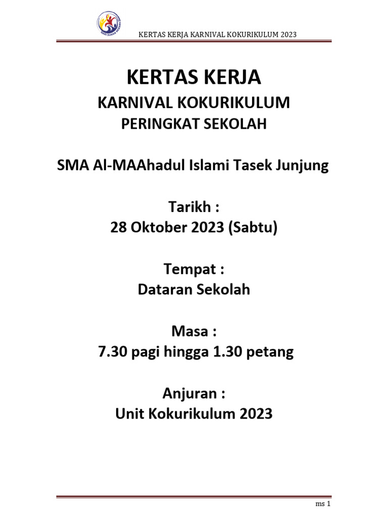 Kertas Kerja Karnival Koko 2023 | PDF