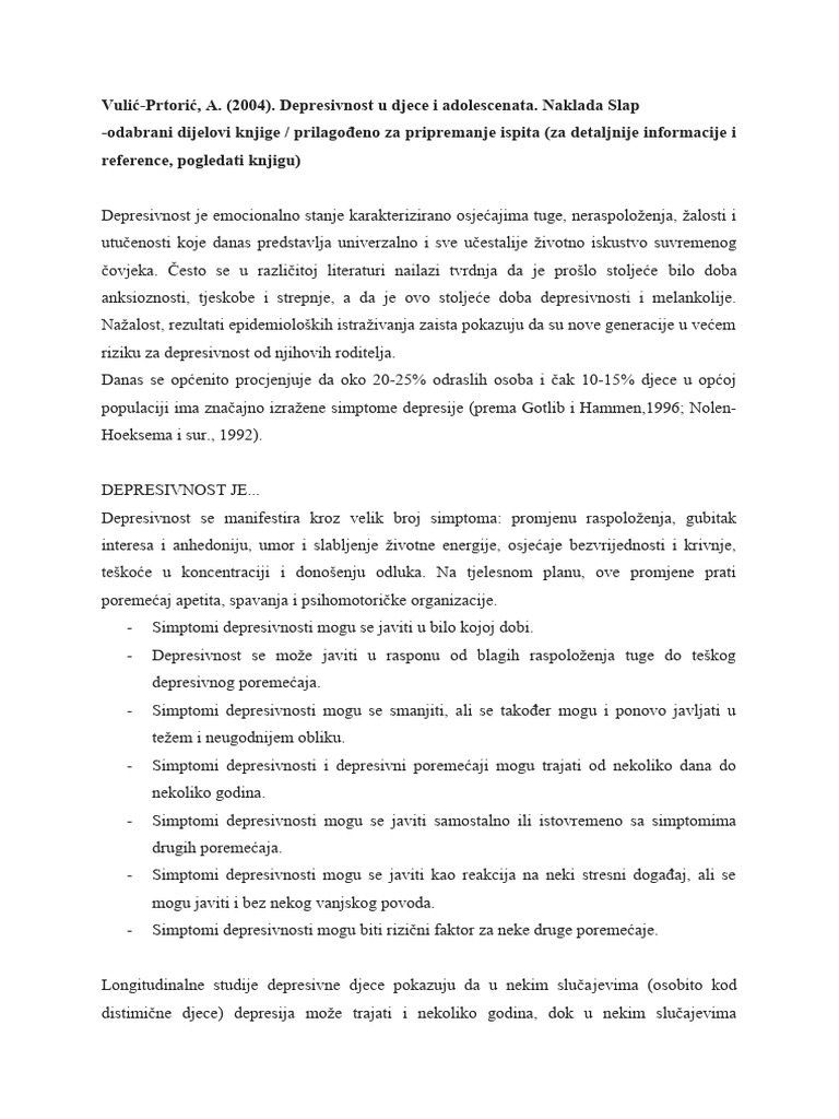 P9 - Depresivnost U Djece I Adolescenata | PDF