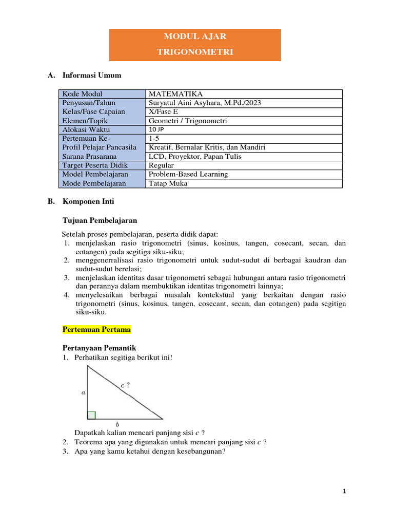 Modul Ajar 3 Matematika Sma Fase e | PDF