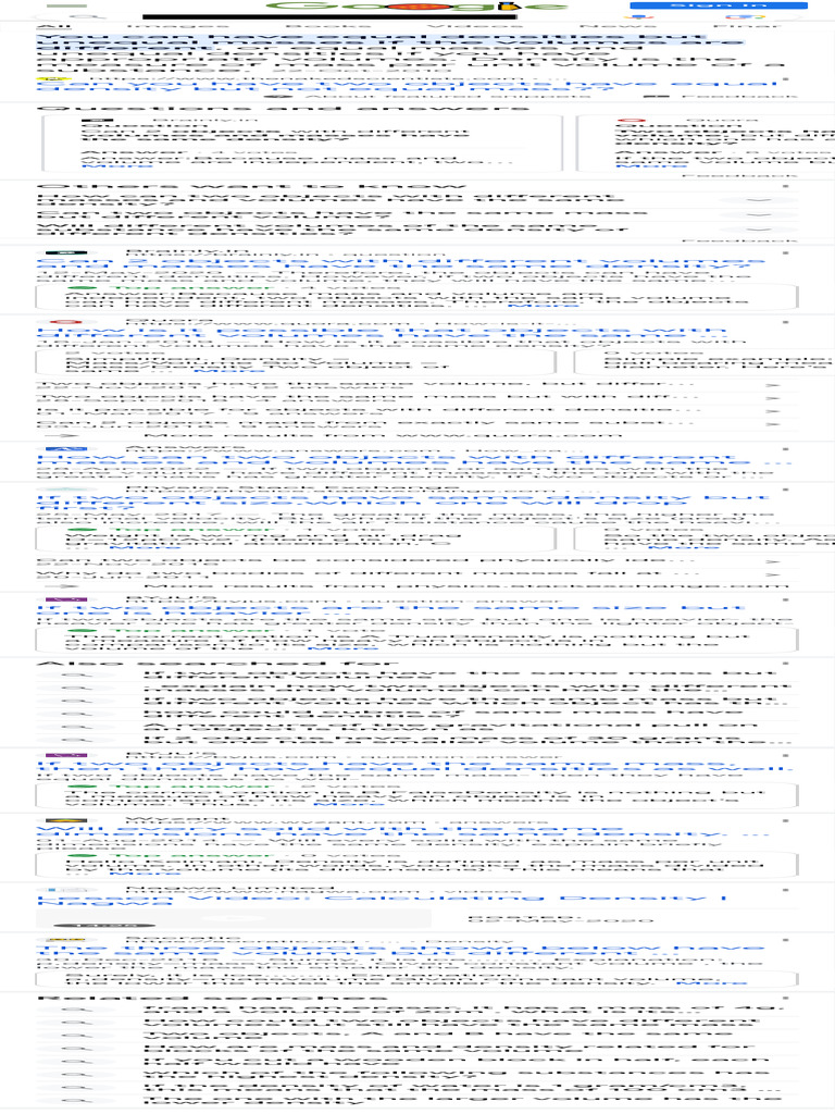 Can Two Objects Have The Same Density But Different Masses and Volumes - Google Search | PDF ...