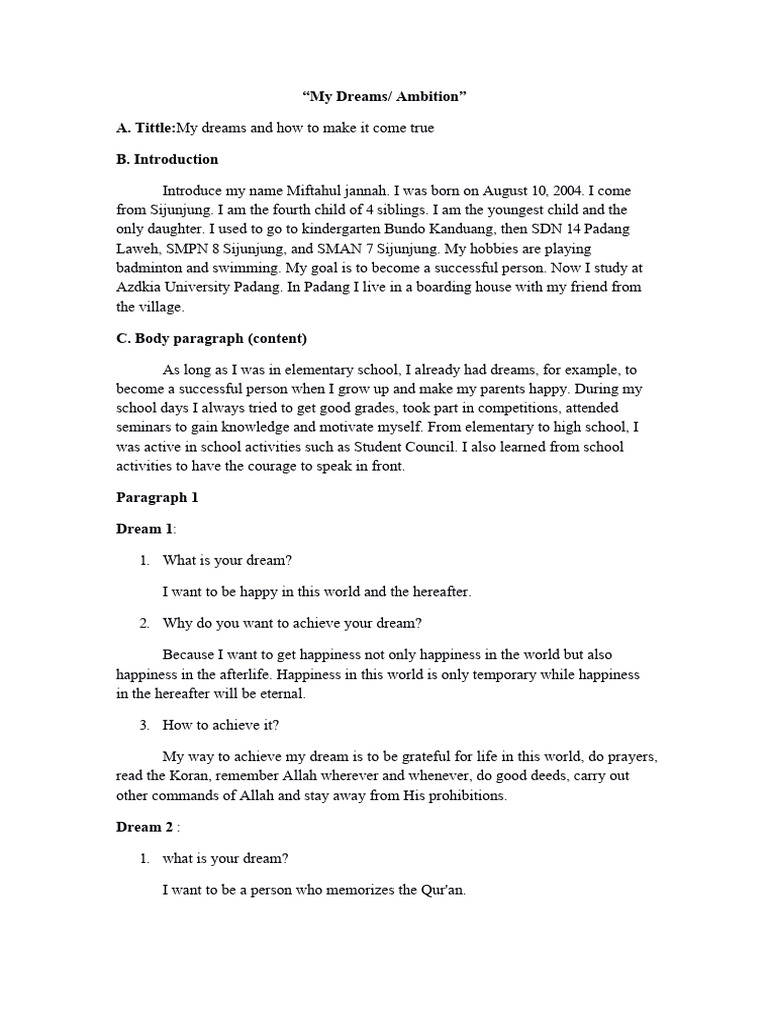 My Dreams (Miftahul Jannah) 22111162 2C | Download Free PDF | God In ...