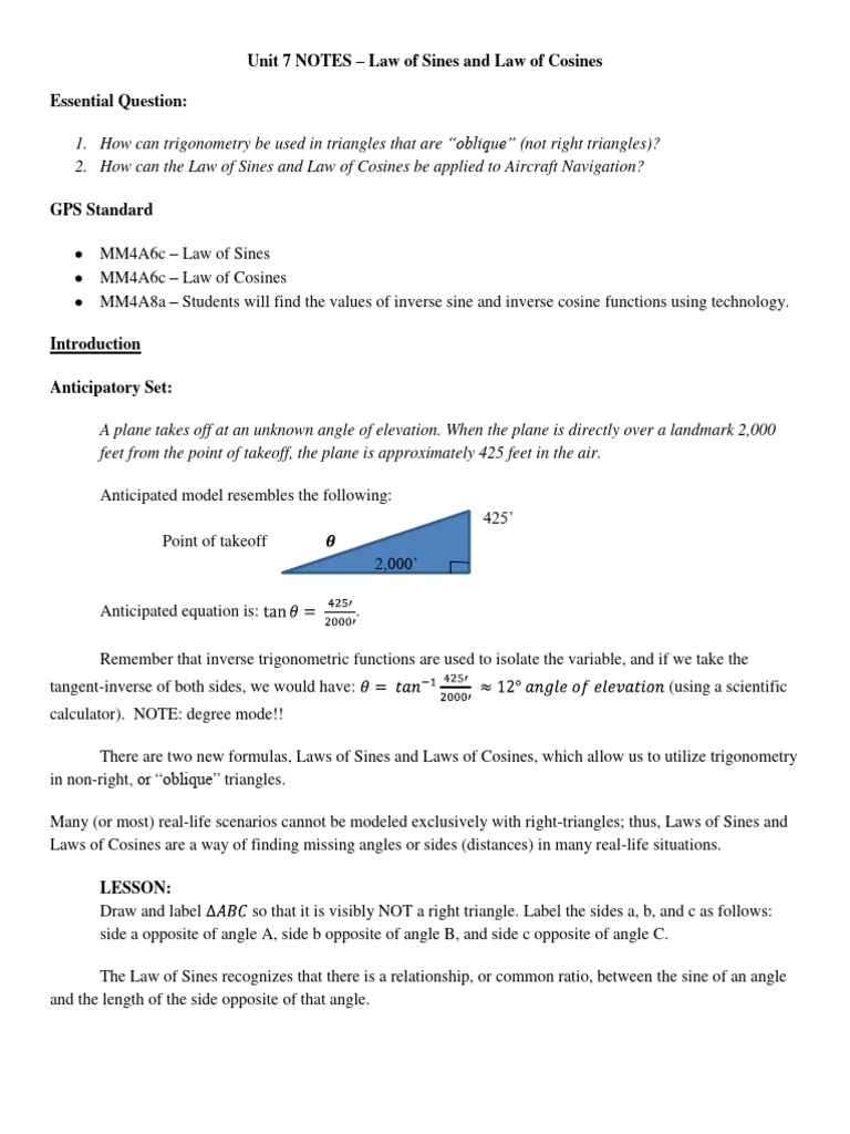 Notes - Law of Sines and Cosines | Download Free PDF | Trigonometric ...