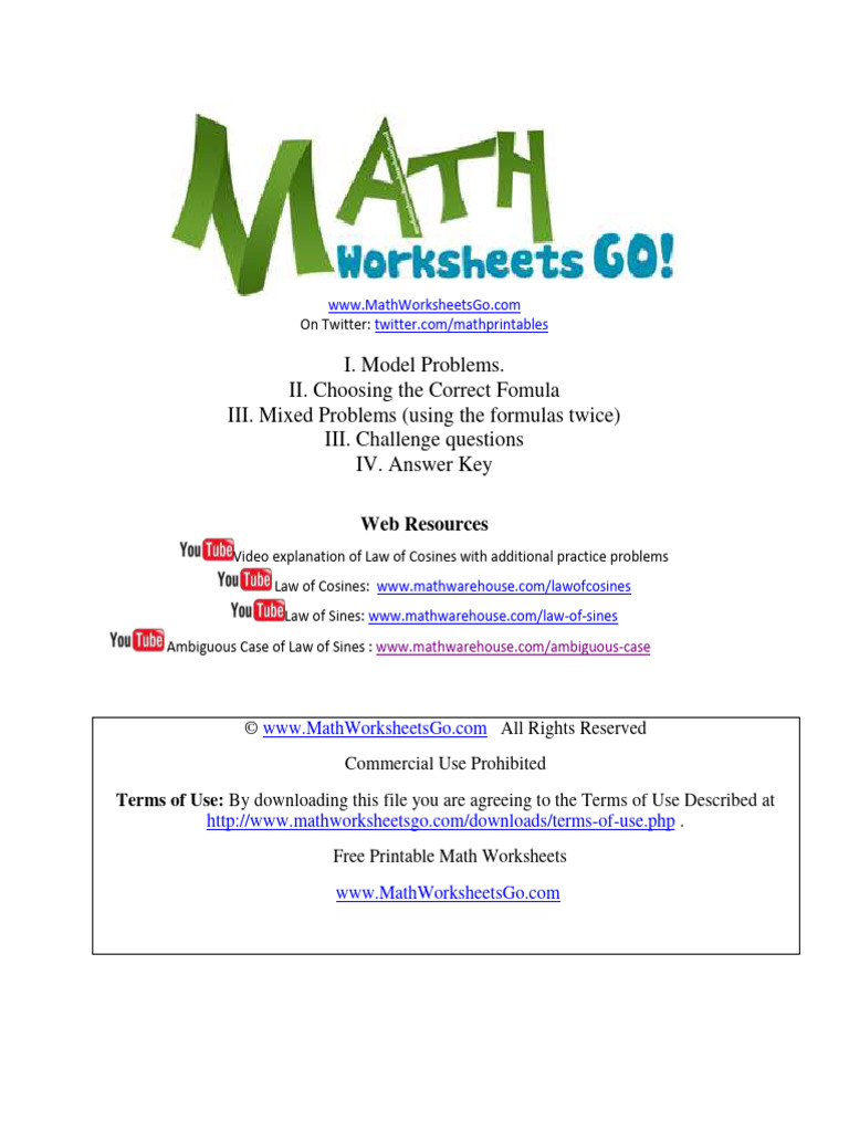 Law Of Sines Cosines Worksheet Pdf Trigonometric Functions Triangle