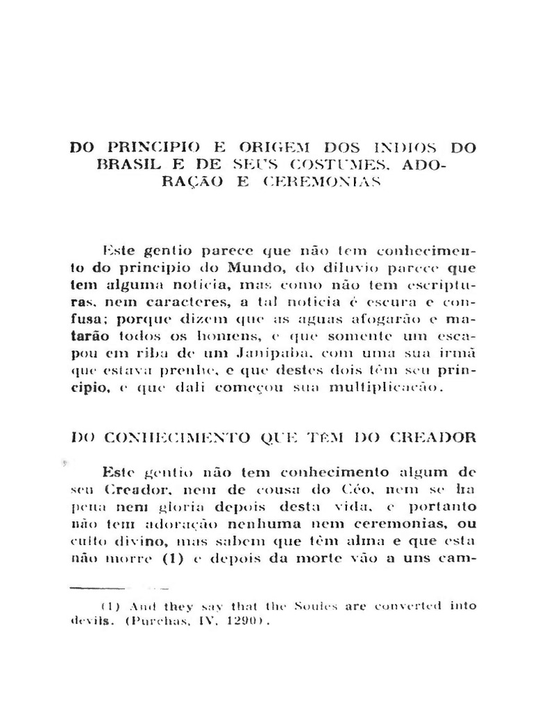Do Princípio e Origem Do Indio Do Brasil e de Seus Costumes, Adoração e ...