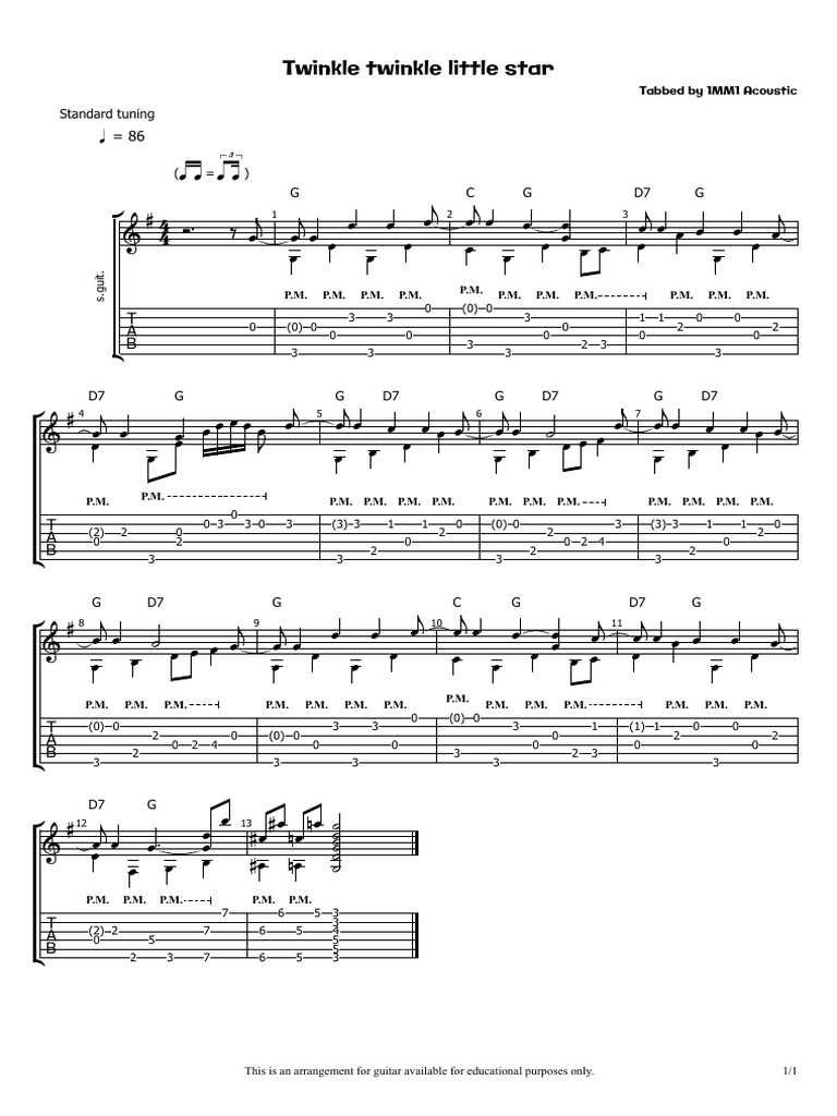 Guitar Tab for Twinkle Twinkle Little Star | PDF | Guitar Family ...
