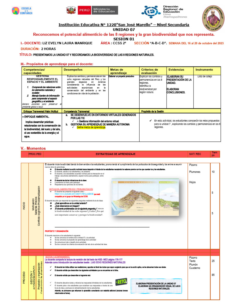 Sesion 2do Ccss - 8 Regiones | PDF | Evaluación | Aprendizaje