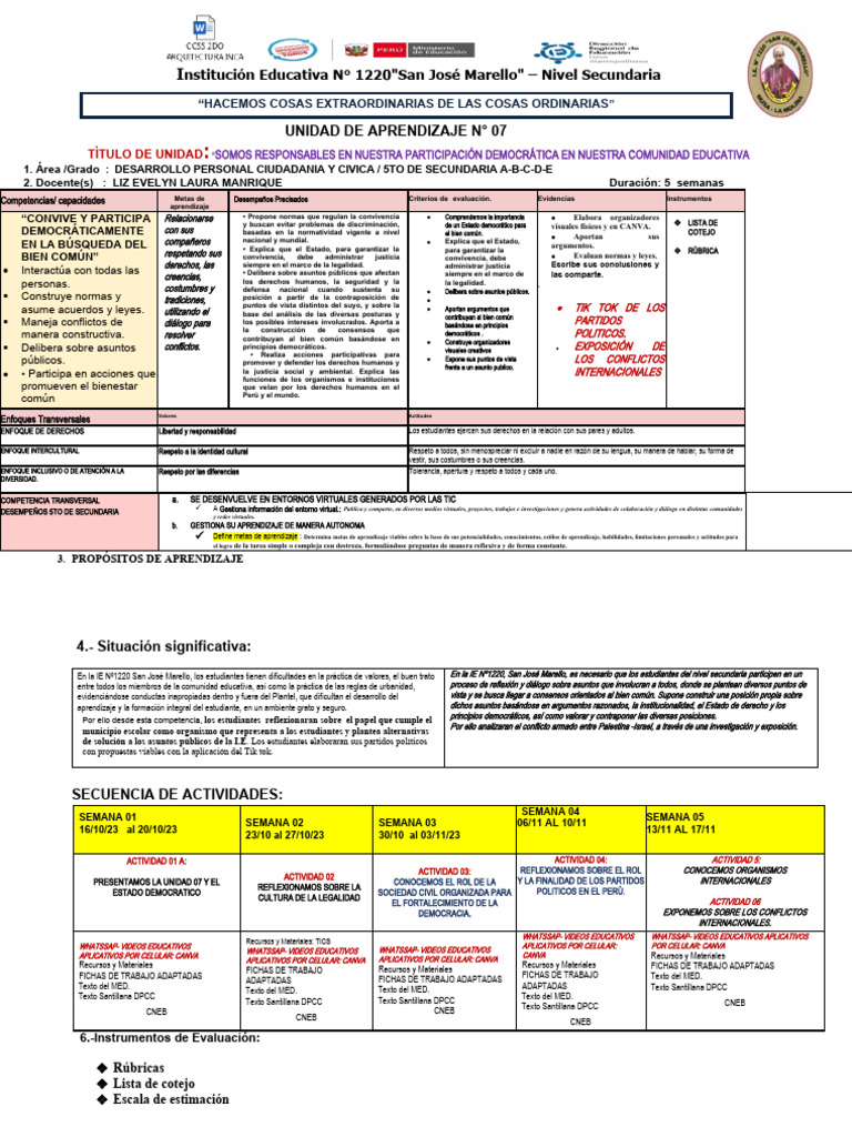Unidad 07 - DPCC 5to | PDF | Aprendizaje | Derechos humanos