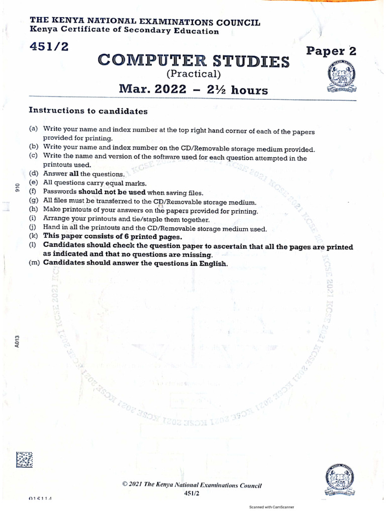 Kcse 2021 Computer Paper 2 Qns | PDF