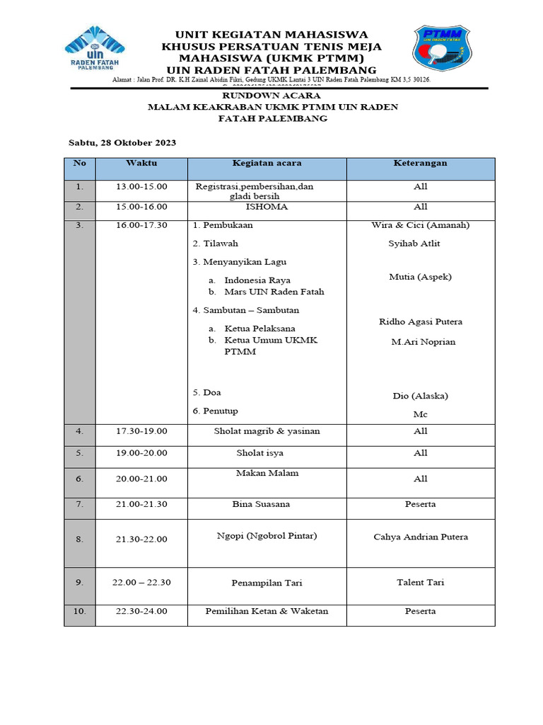 Rundown Acara Makrab 2023 | PDF