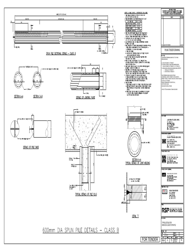 Typical Details For 600mm Dia. Class B Spun Pile | PDF | Sains & Matematika