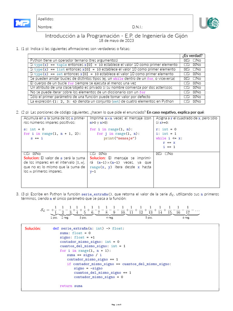 Examen MP Datos Resuelto Mayo 2022 | PDF | Objeto (informática) | Python (lenguaje de programación)